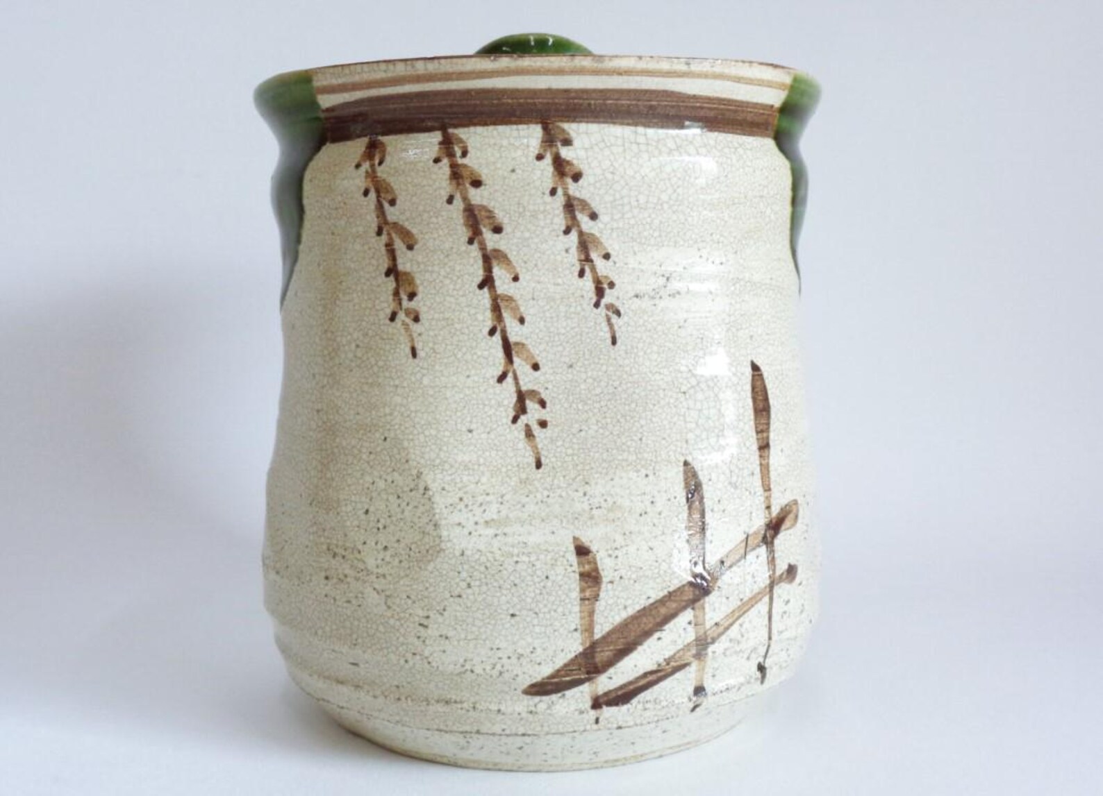 Antique Oribe Mizusashi Jar, Japanese Oribe Hand Made Pottery Green ...