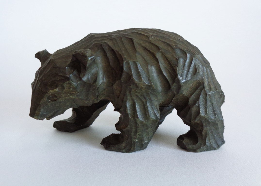 A6406 Higuma Bear Wood Carved Figurine Small Okimono Ornament ,old ...