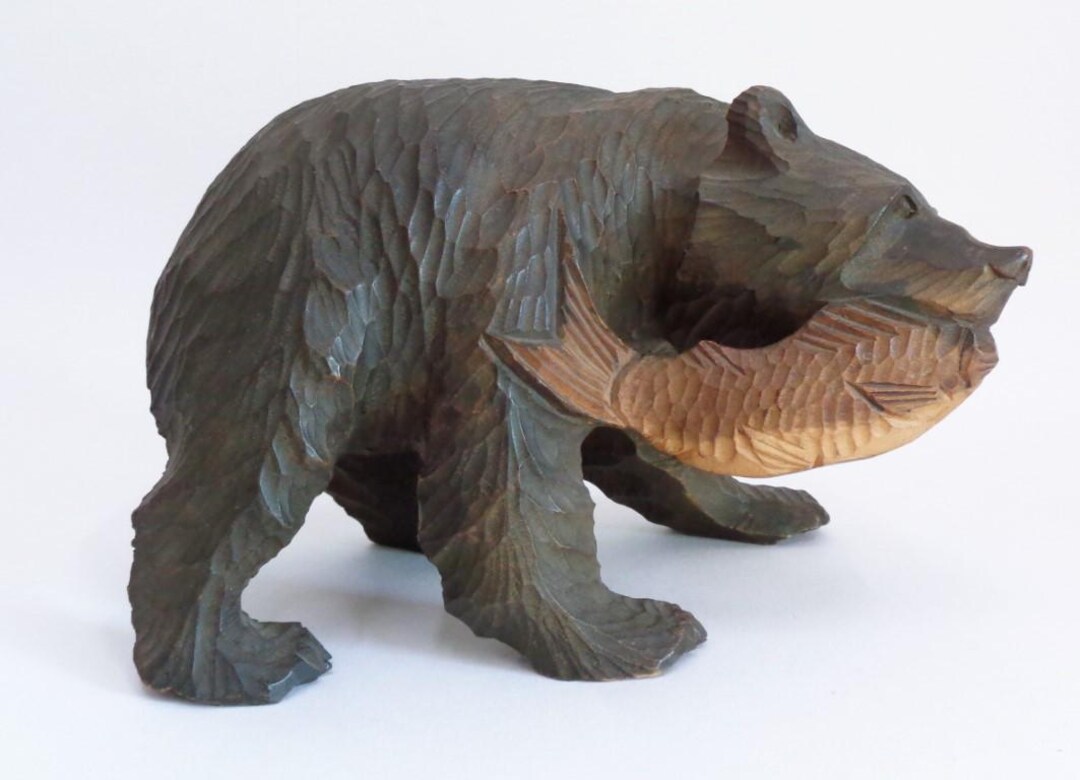 Old Higuma Bear Wood Carved Okimono Ornament ,japanese Hokkaido ...