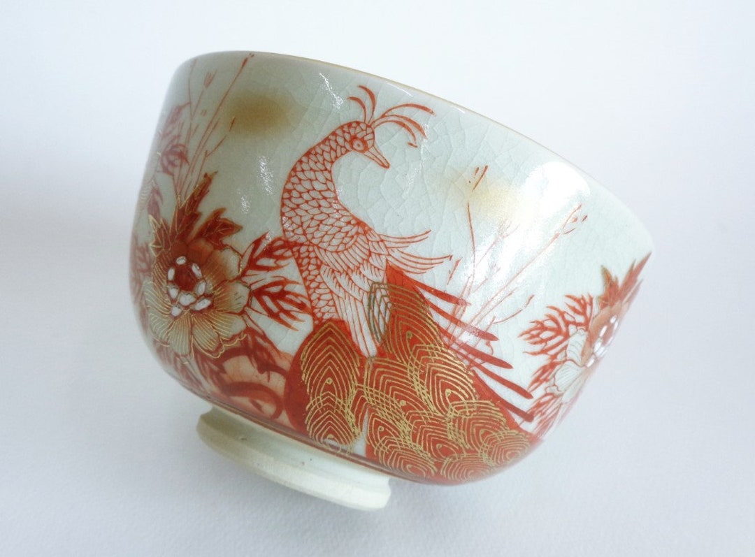 Kutani Chawan Tea Bowl Japanese Handcrafted Kutani Akae Massive Chawan ...