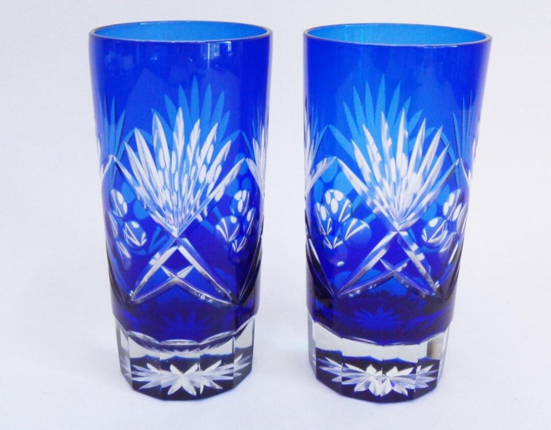 Tumblers Pair Japanese Edo Kiriko Hand Cut Glass Beer Drinking Glasses ...