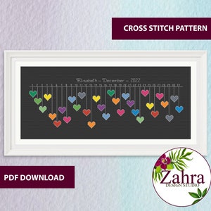Hearts Mood Cross Stitch Pattern! Mood Journal Cross Stitch Chart. Mood ...
