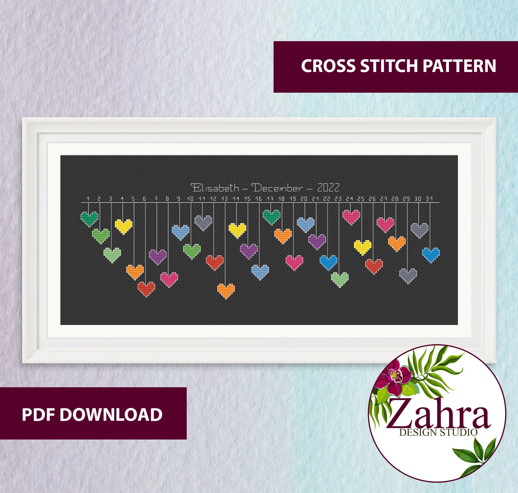 Hearts Mood Cross Stitch Pattern Mood Journal Cross Stitch - Etsy