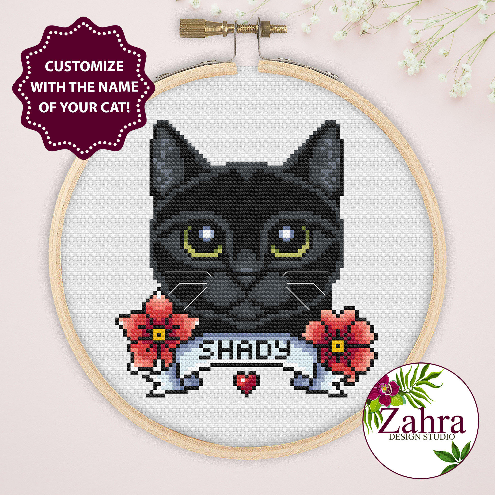 Bombay Black Cat Cross Stitch Pattern – Pet Portrait - Embroidery ...