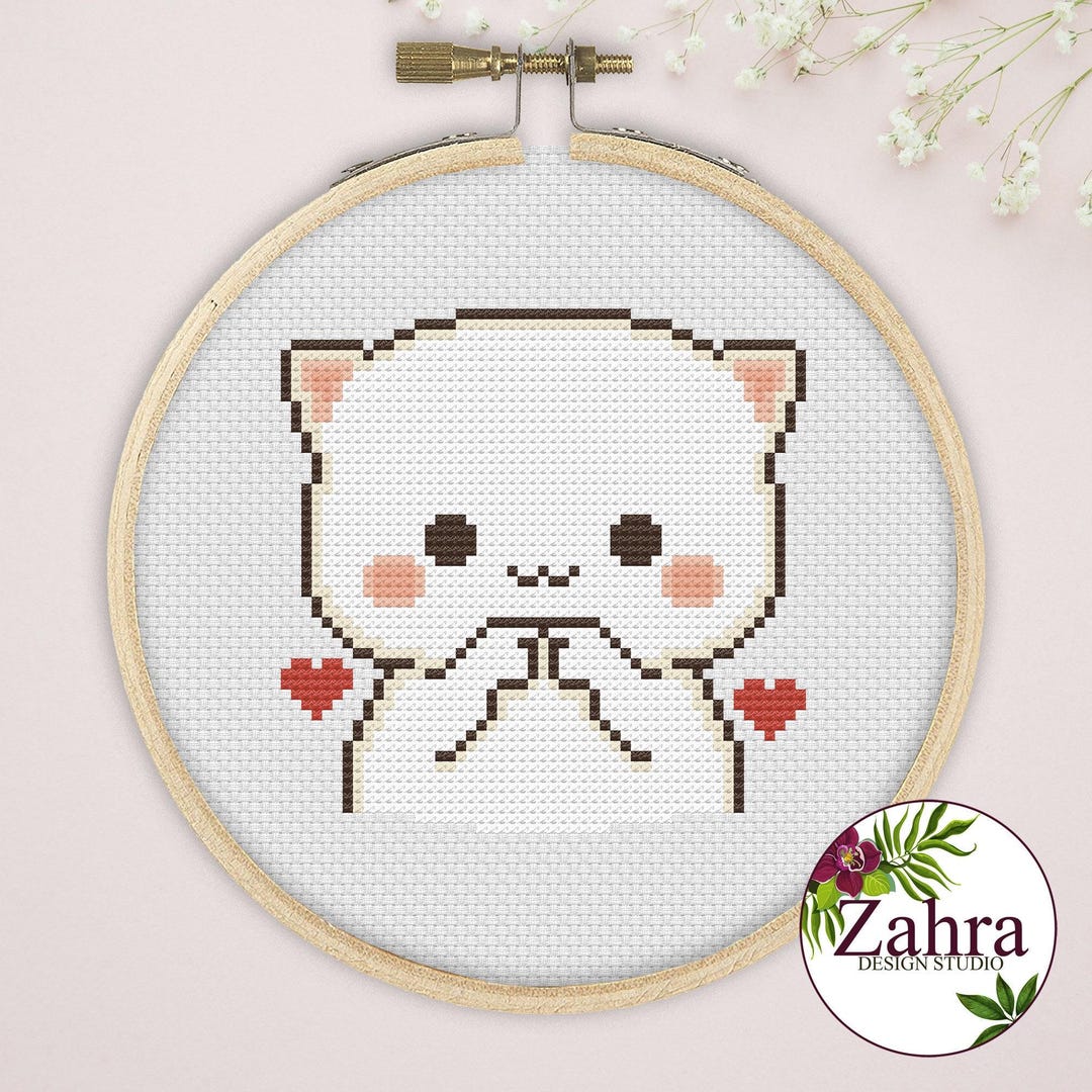 Valentine Cross Stitch Pattern - Mochi Peach Cat - Embroidery Design ...