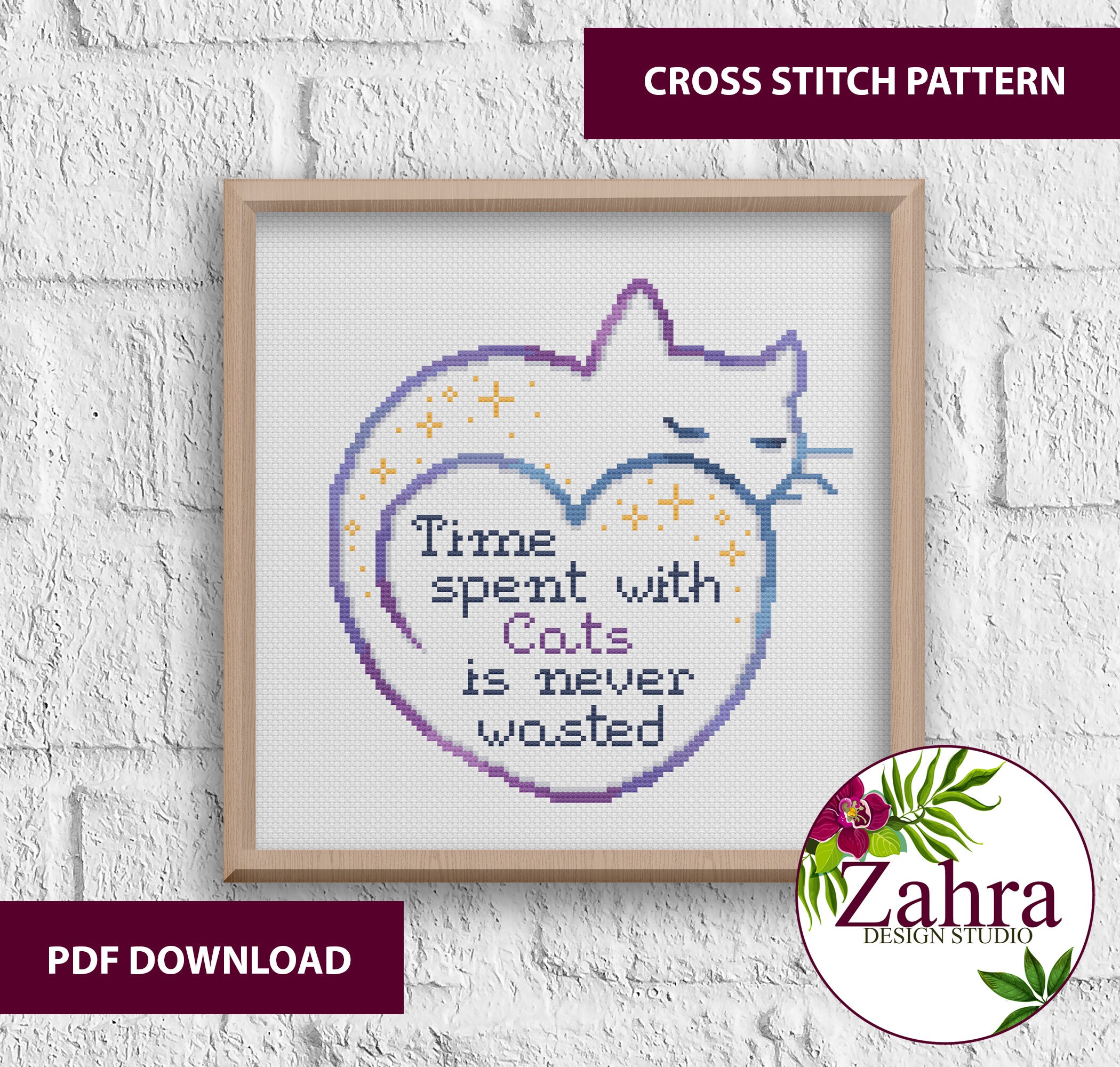 Cat Cross Stitch Pattern. Cute Cross Stitch Pattern for Cat - Etsy