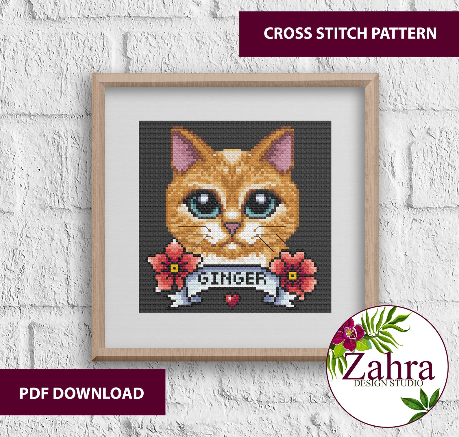 Ginger Cat Cross Stitch Pattern. Cat Cross Stitch Chart. - Etsy