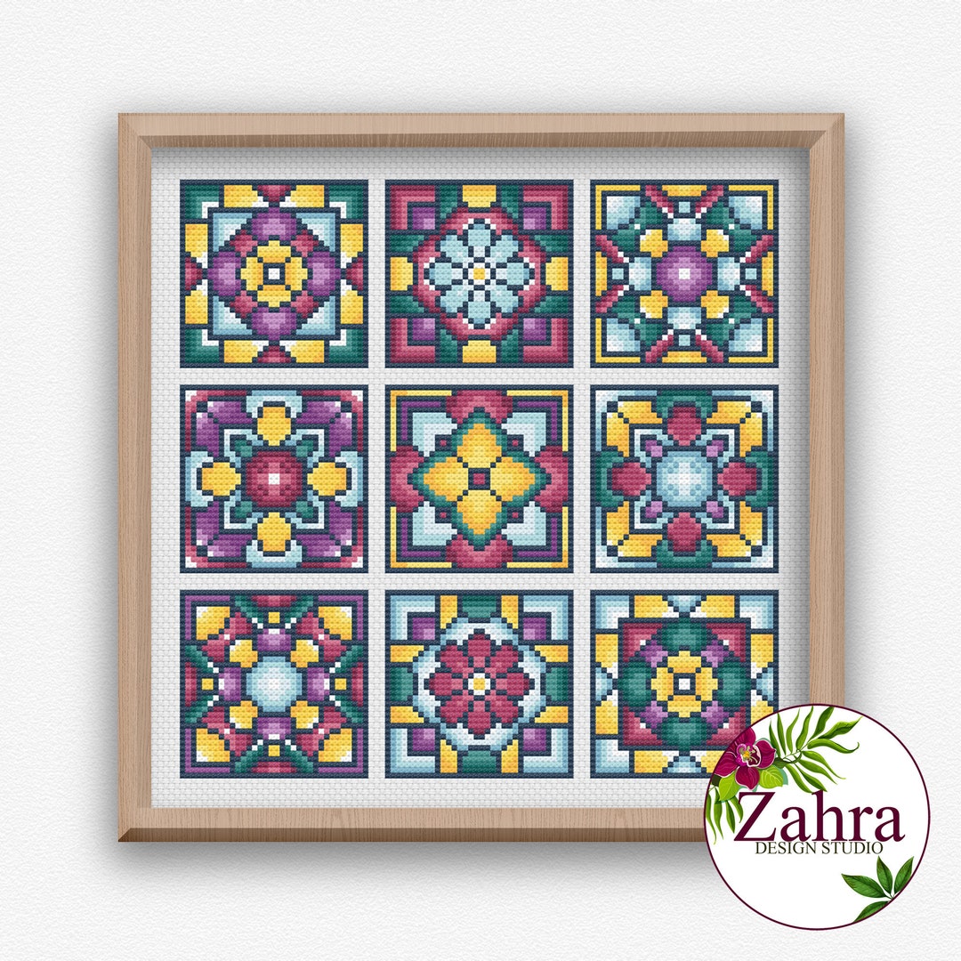 Mini Mandala Tiles Cross Stitch. Mandala Cross Stitch Pattern. Mini ...
