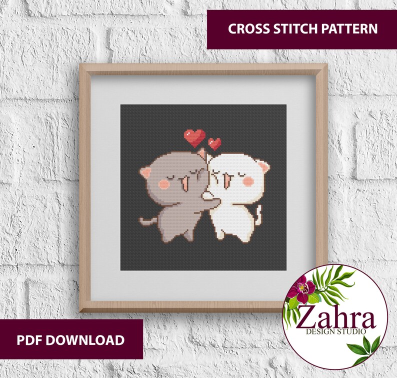 Mochi Peach Cats Peach and Goma Cross Stitch Pattern Cat - Etsy