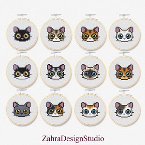 Cat Cross Stitch Pattern. Set of 12 Mini Cat Cross Stitch Patterns ...