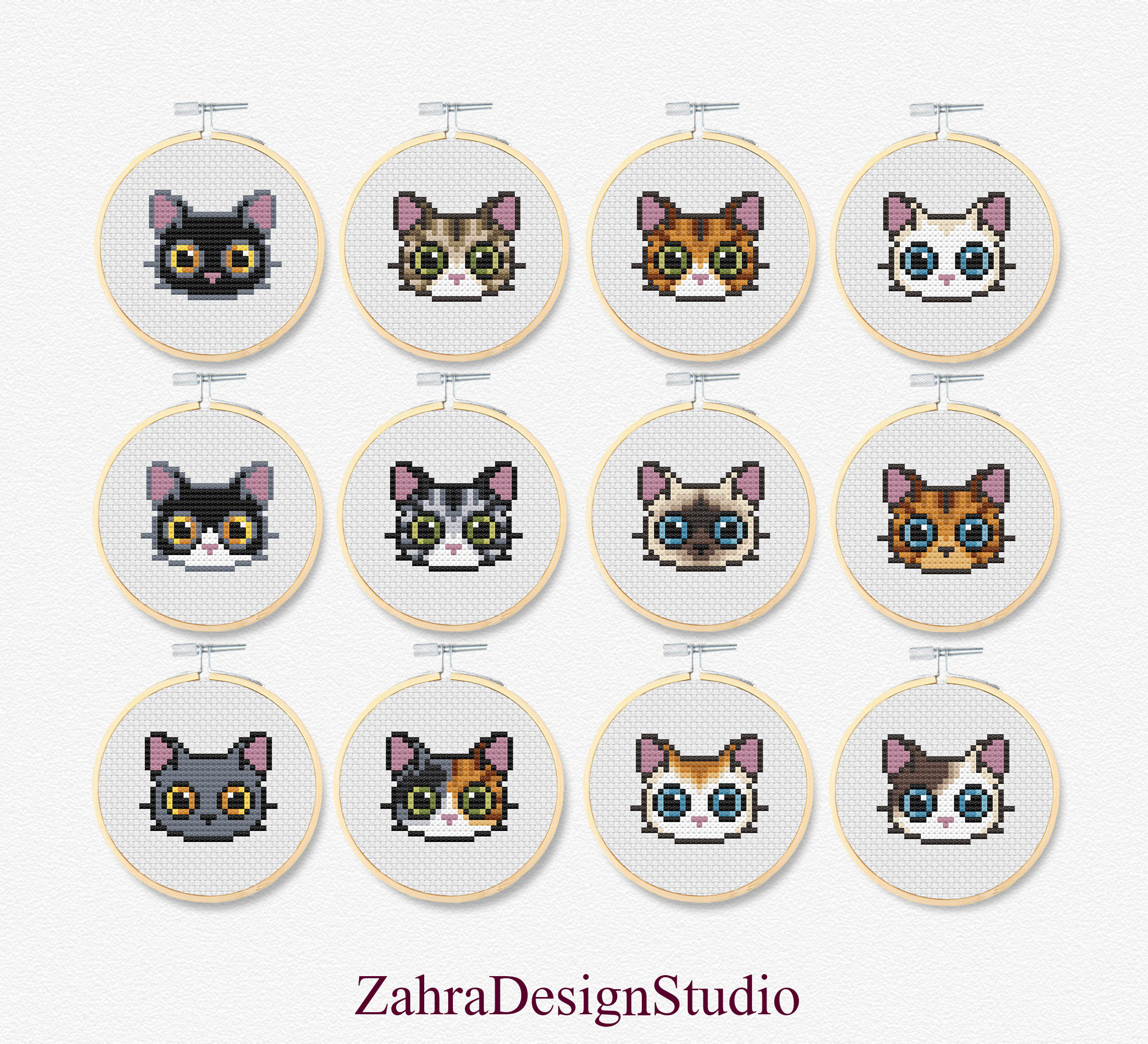 Cat Cross Stitch Pattern. Set of 12 Mini Cat Cross Stitch - Etsy