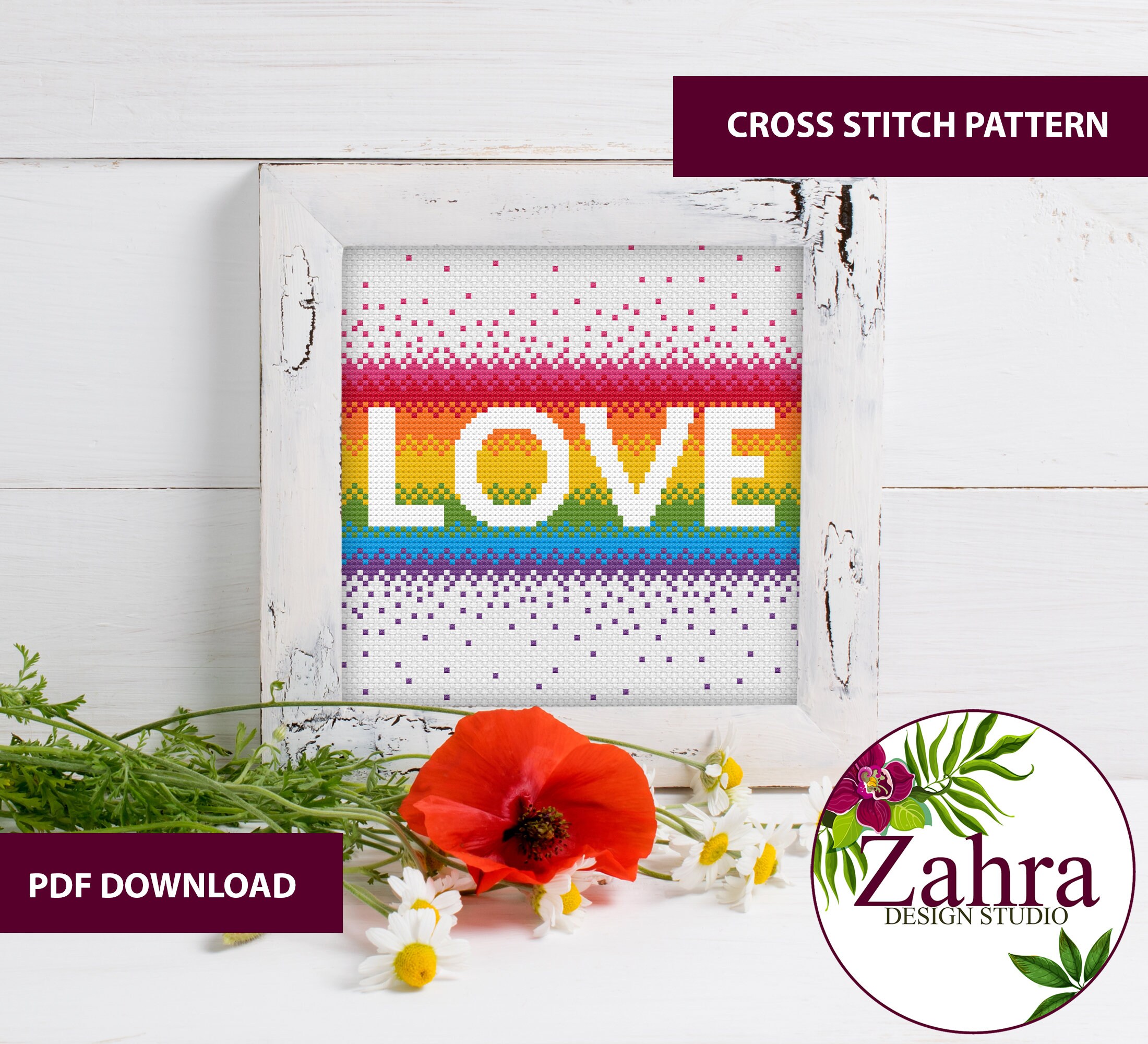 Rainbow Love LGBTQ Cross Stitch Pattern. Pride Cross Stitch - Etsy