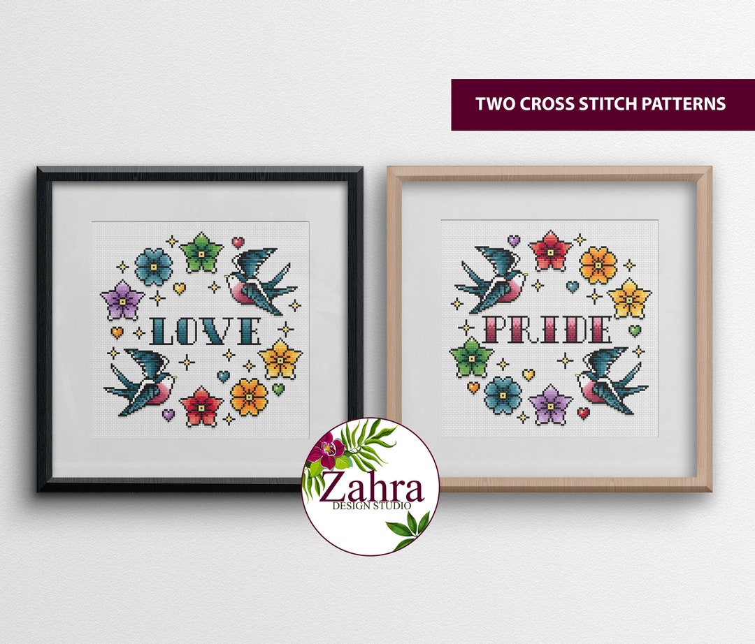 LGBTQ Cross Stitch Pattern - Love and Pride - Tattoo Style Embroidery ...