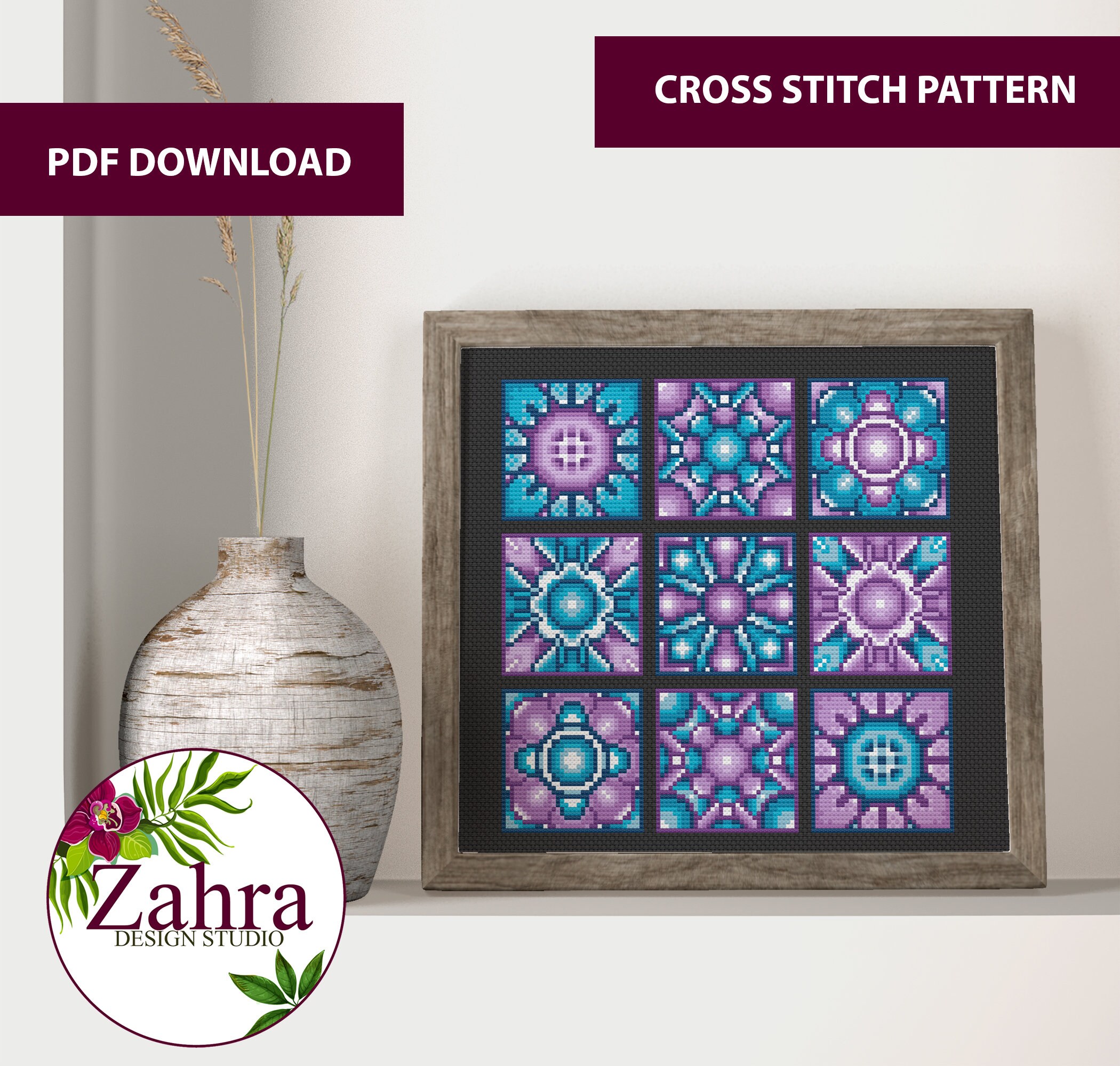 Mini Mandala Tiles Cross Stitch. Mandala Cross Stitch Pattern. - Etsy