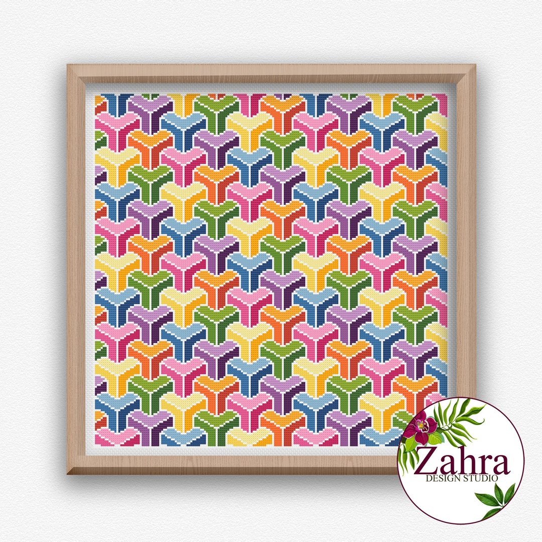 Geometric Cross Stitch Pattern Sampler Cross Stitch. Abstract Colorful ...