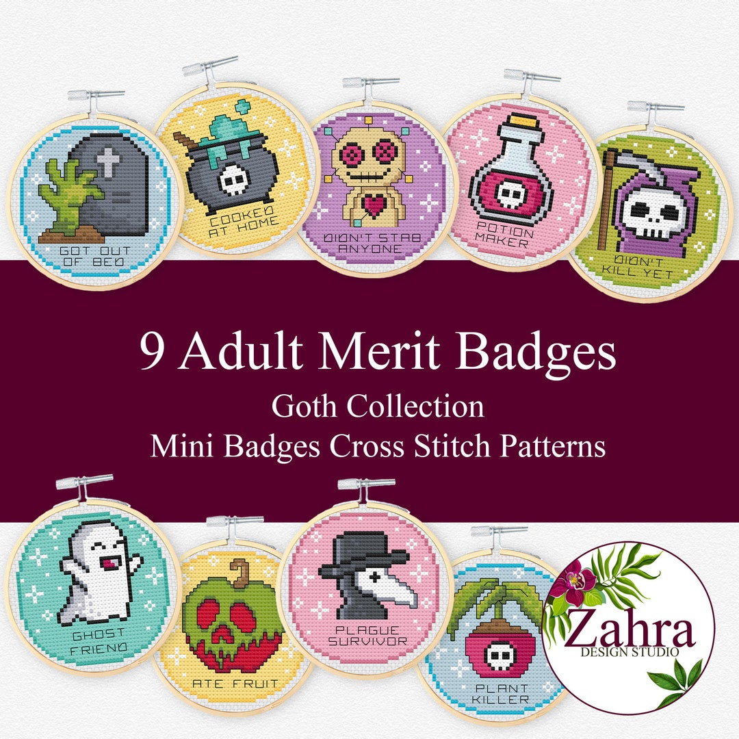 Adult Merit Badges Cross Stitch Pattern - Gothic Embroidery Design (PDF ...