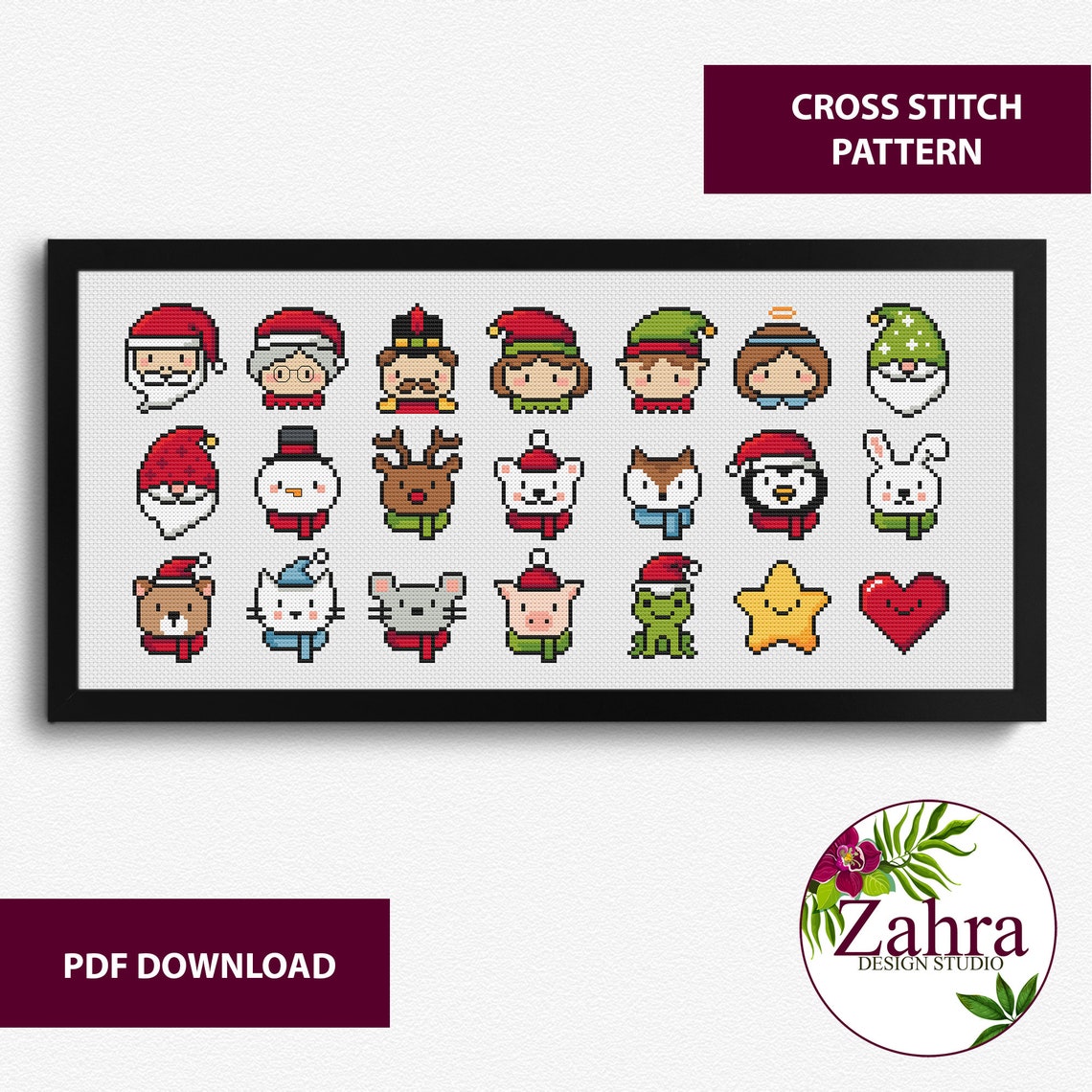 Mini Christmas Characters. Set of 21 Tiny Christmas Cross Stitch ...