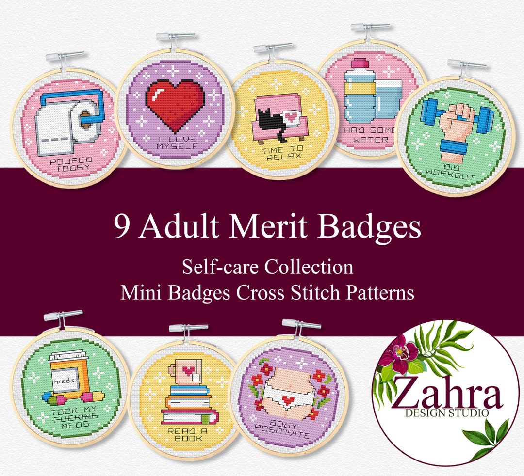 Set of 9 Adult Merit Badges Self-care Collection Mini Badge - Etsy