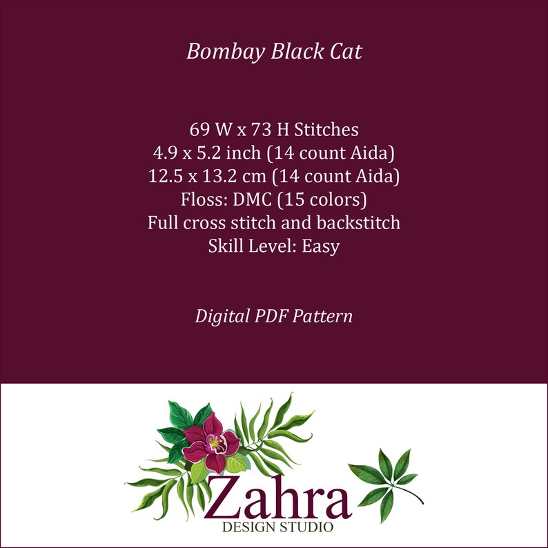 Bombay Black Cat Cross Stitch Pattern – Pet Portrait - Embroidery ...