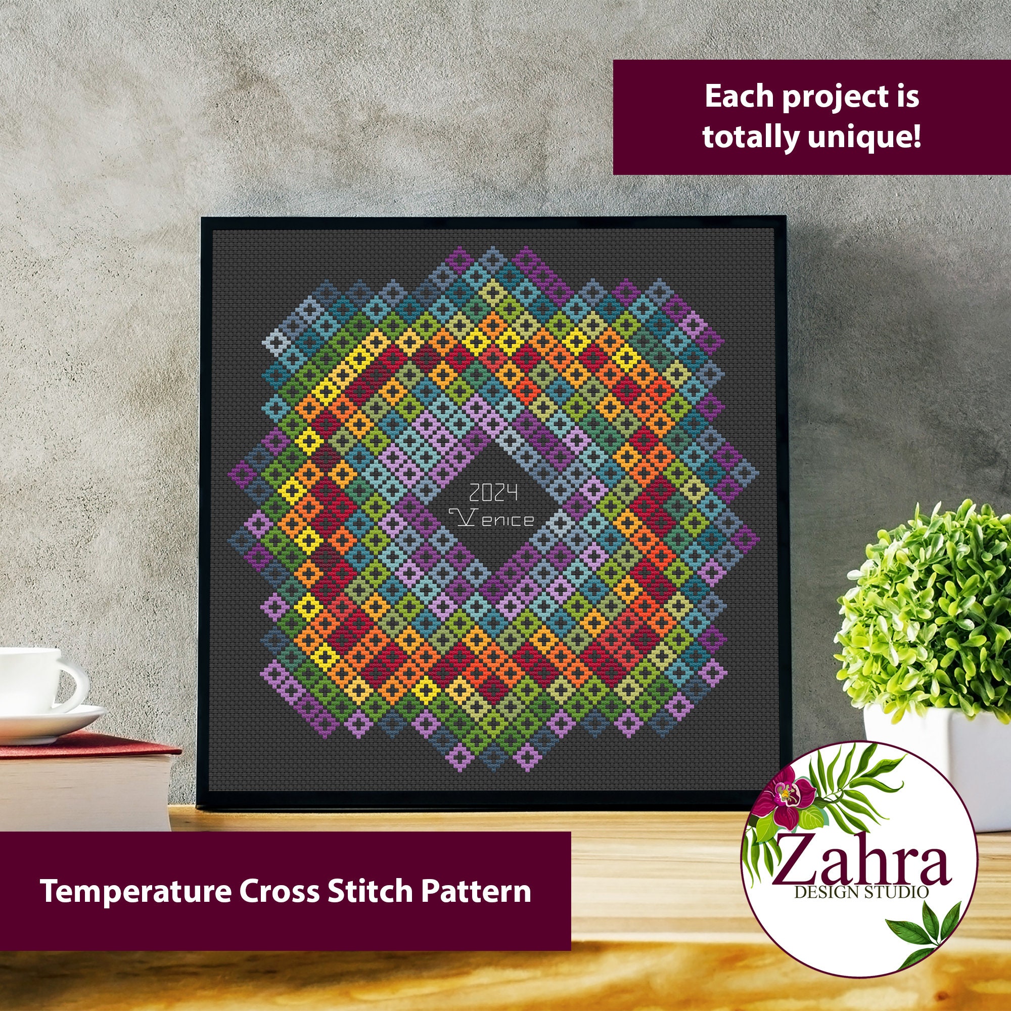 Temperature Tracker Cross Stitch Pattern -mini Diamonds Embroidery ...