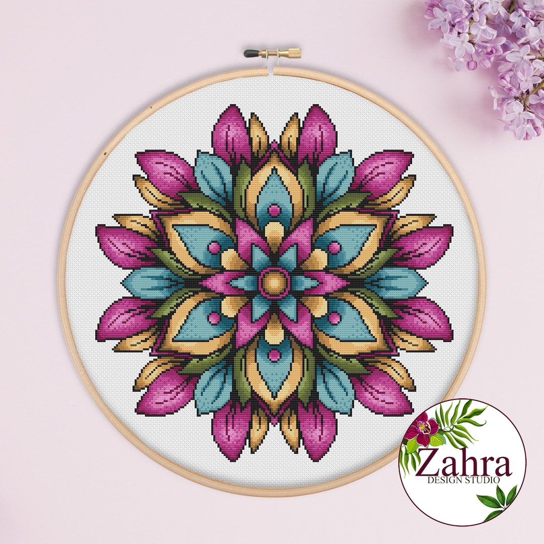 Mandala Cross Stitch Pattern. Colorful Floral Mandala Cross Stitch ...