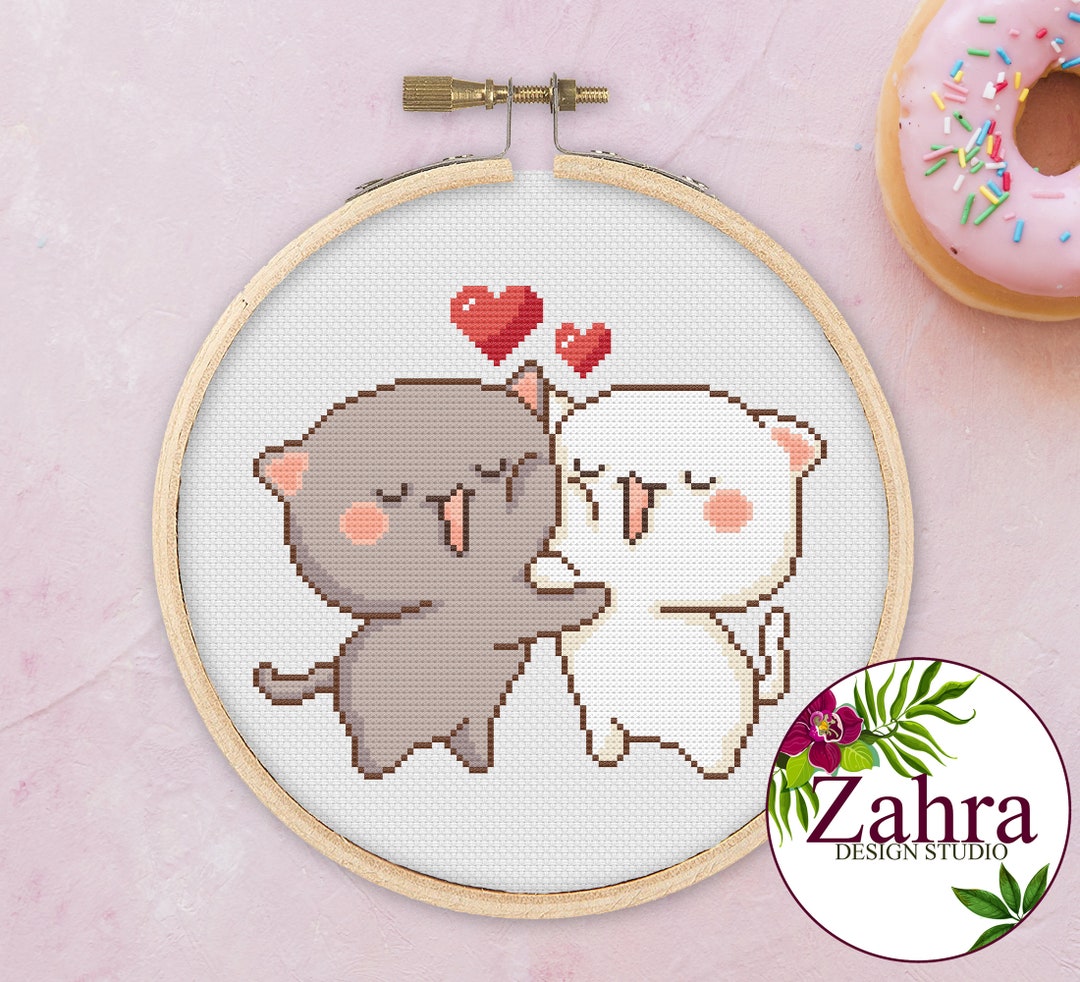 Mochi Peach Cats Peach and Goma Cross Stitch Pattern Cat - Etsy