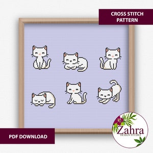 Mini Cats Cross Stitch Pattern - 6 Small Embroidery Designs (PDF ...