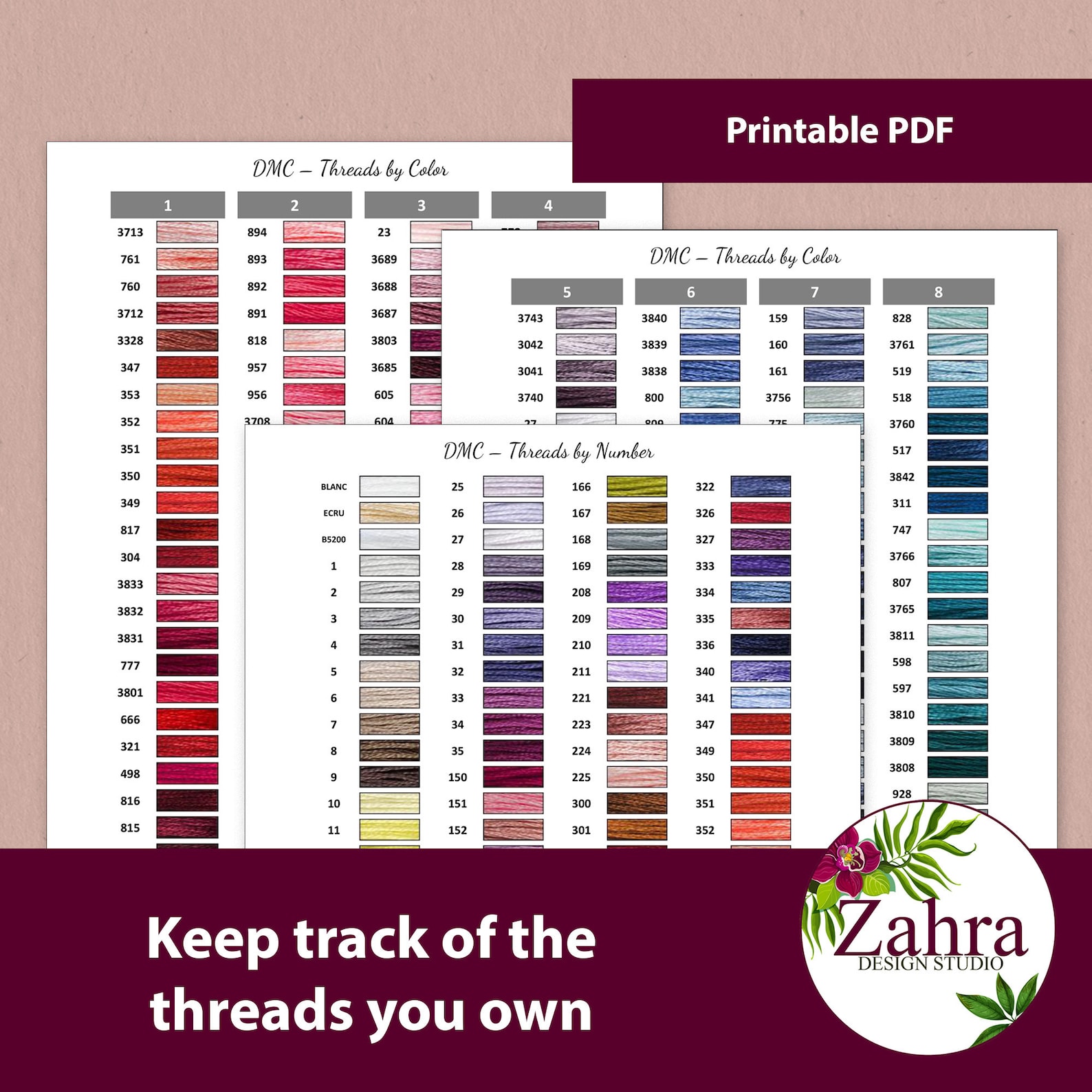 PRINTABLE DMC Color Chart and Inventory. DMC Color Card. Dmc Chart ...