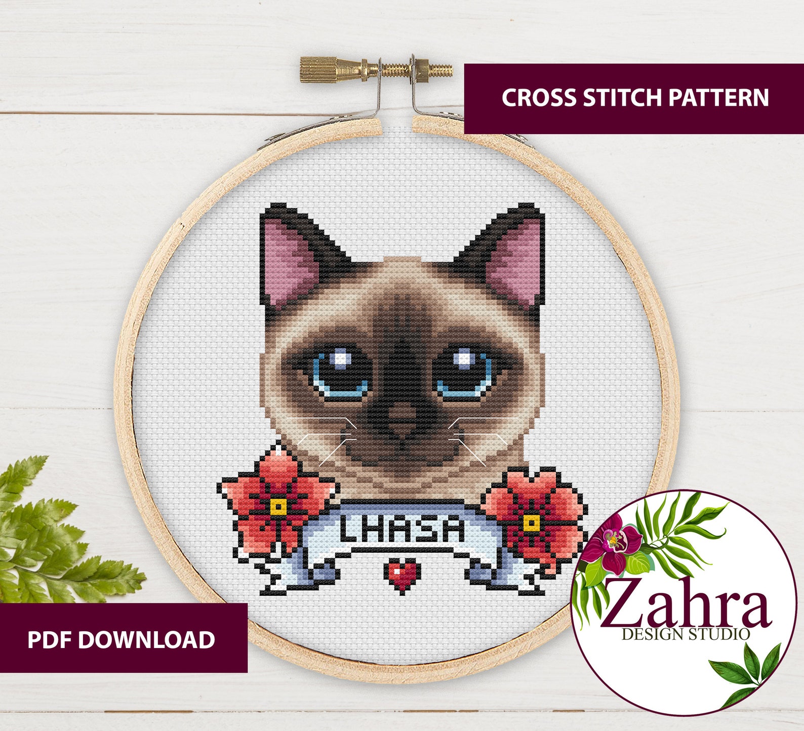 Siamese Cat Cross Stitch Pattern. Cat Cross Stitch Chart. - Etsy