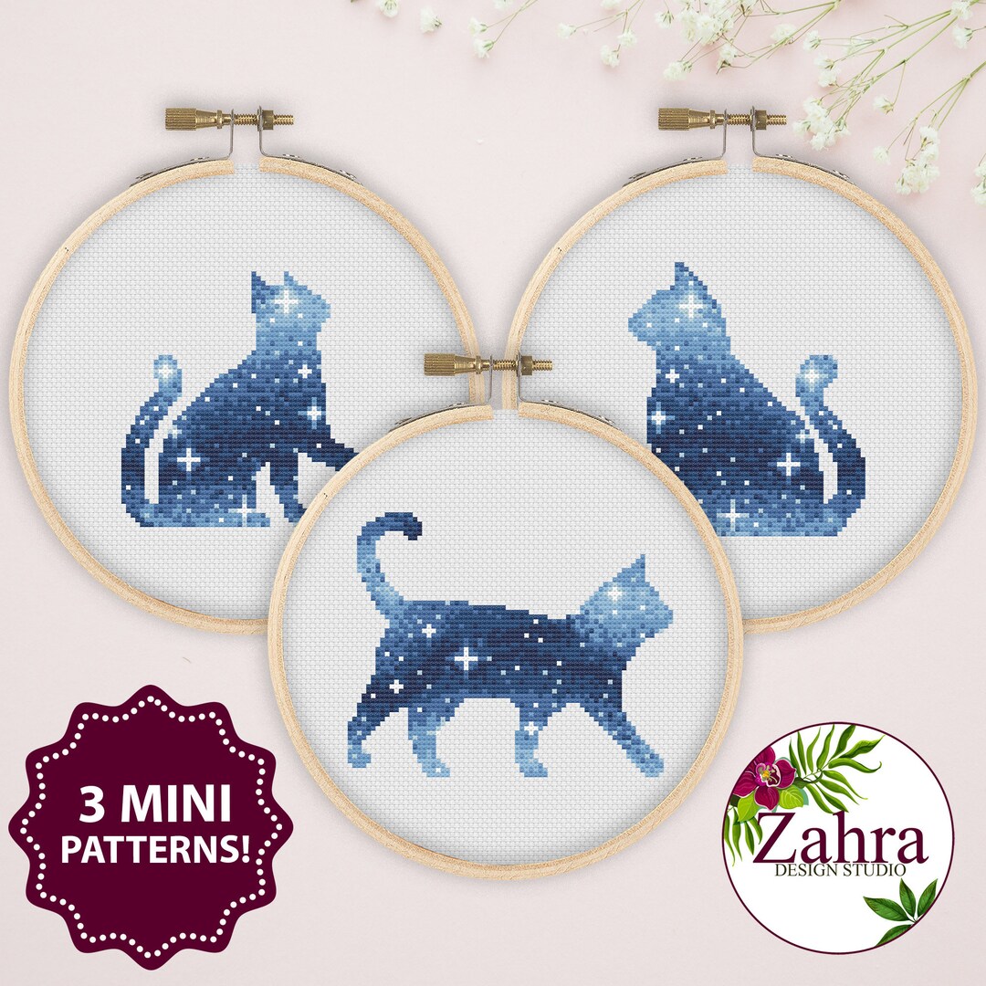 Galaxy Catss. 3 Mini Patterns. Cat Cross Stitch Pattern. Cat Lovers ...