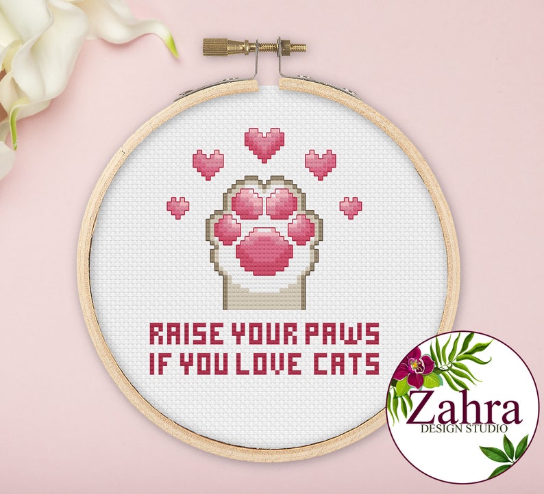 Raise Your Paws Cat Cross Stitch Pattern. Cute Cross Stitch | Etsy