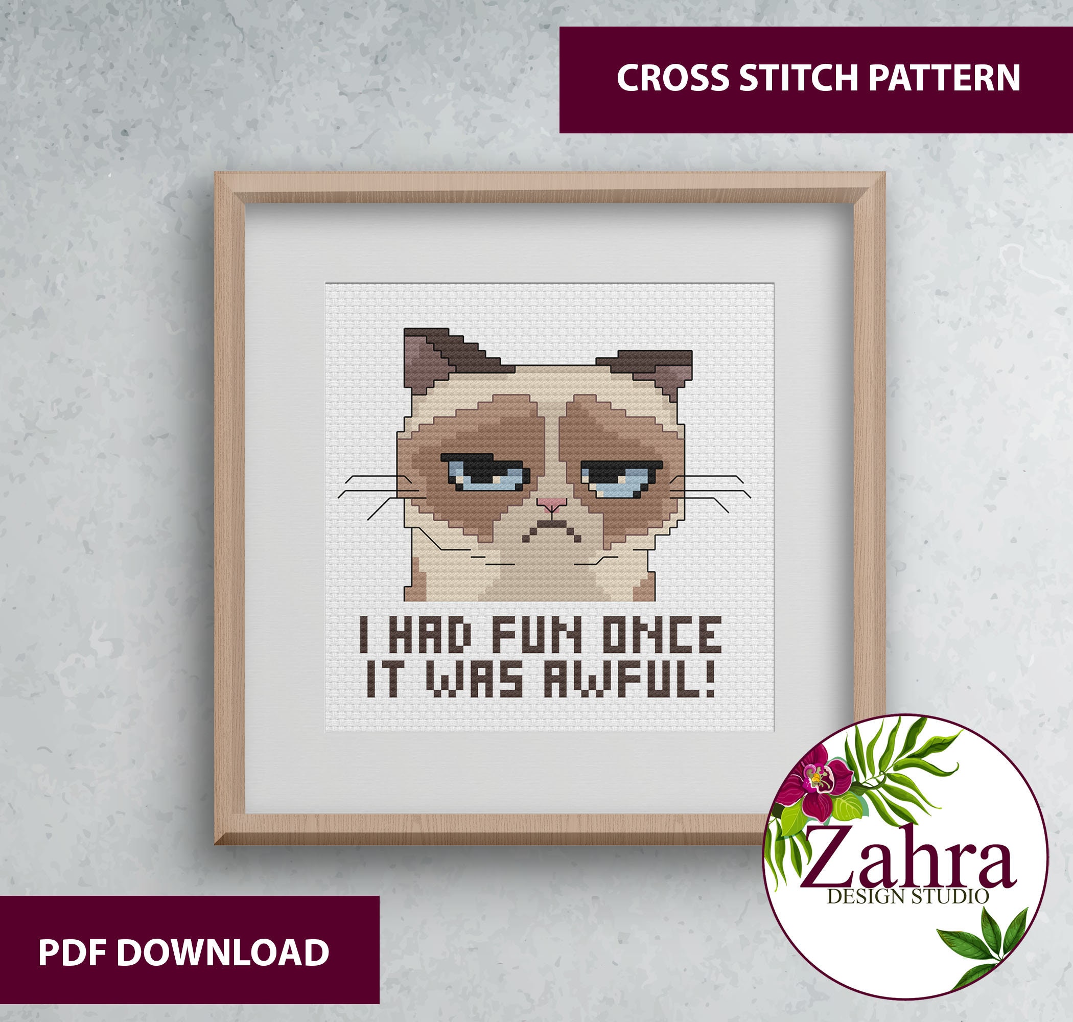Grumpy Cat Cat Cross Stitch Pattern. Funny Cross Stitch - Etsy