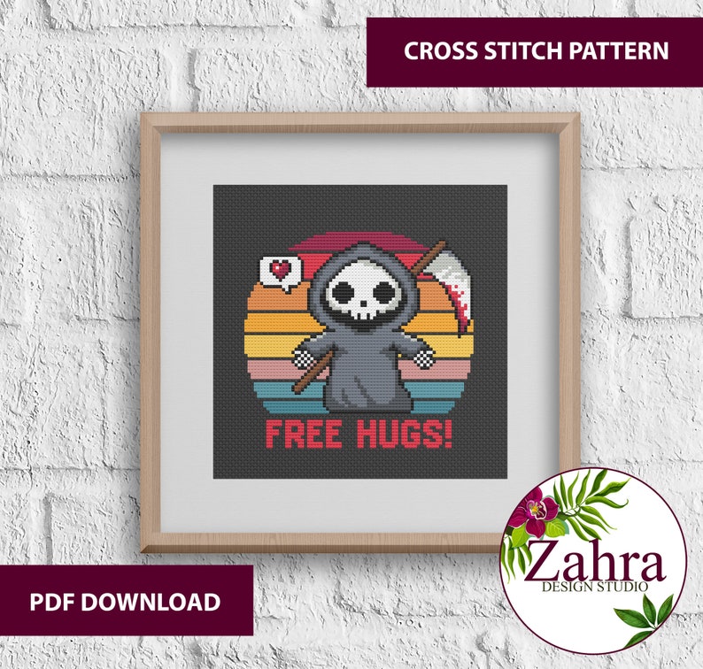 Cute Grim Reaper Free Hugs Grim Reaper Cross Stitch - Etsy