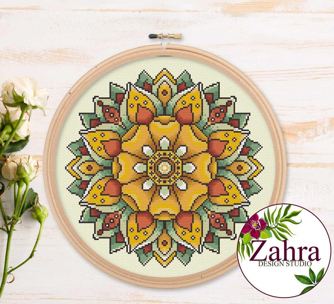 Mandala Cross Stitch Pattern. Colorful Floral Mandala Cross - Etsy