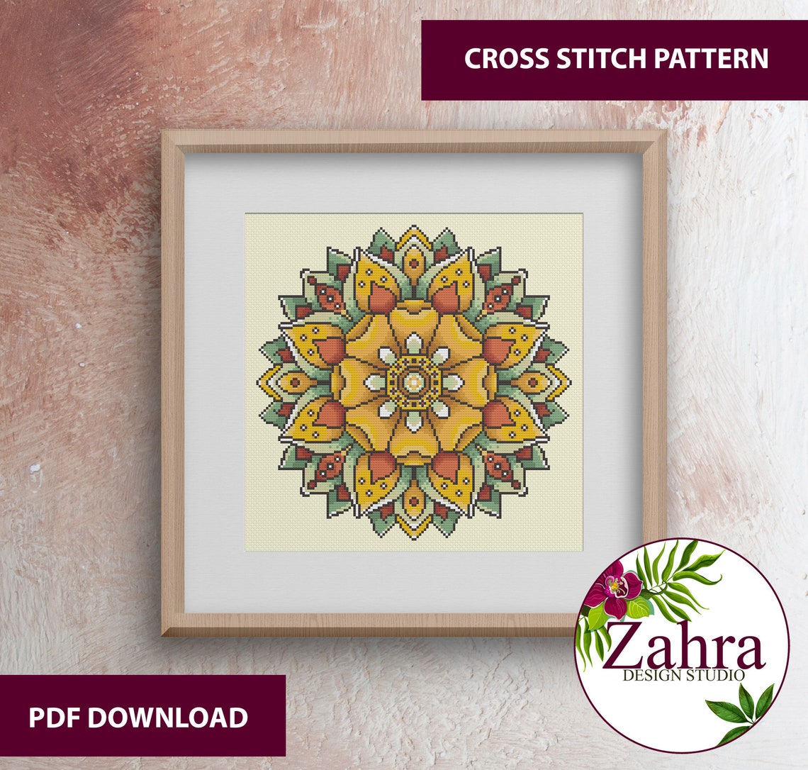 Mandala Cross Stitch Pattern. Colorful Floral Mandala Cross - Etsy