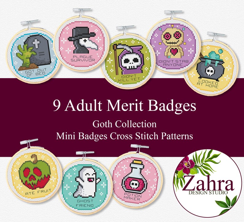 Set of 9 Adult Merit Badges Goth Collection. Mini Badge Cross - Etsy