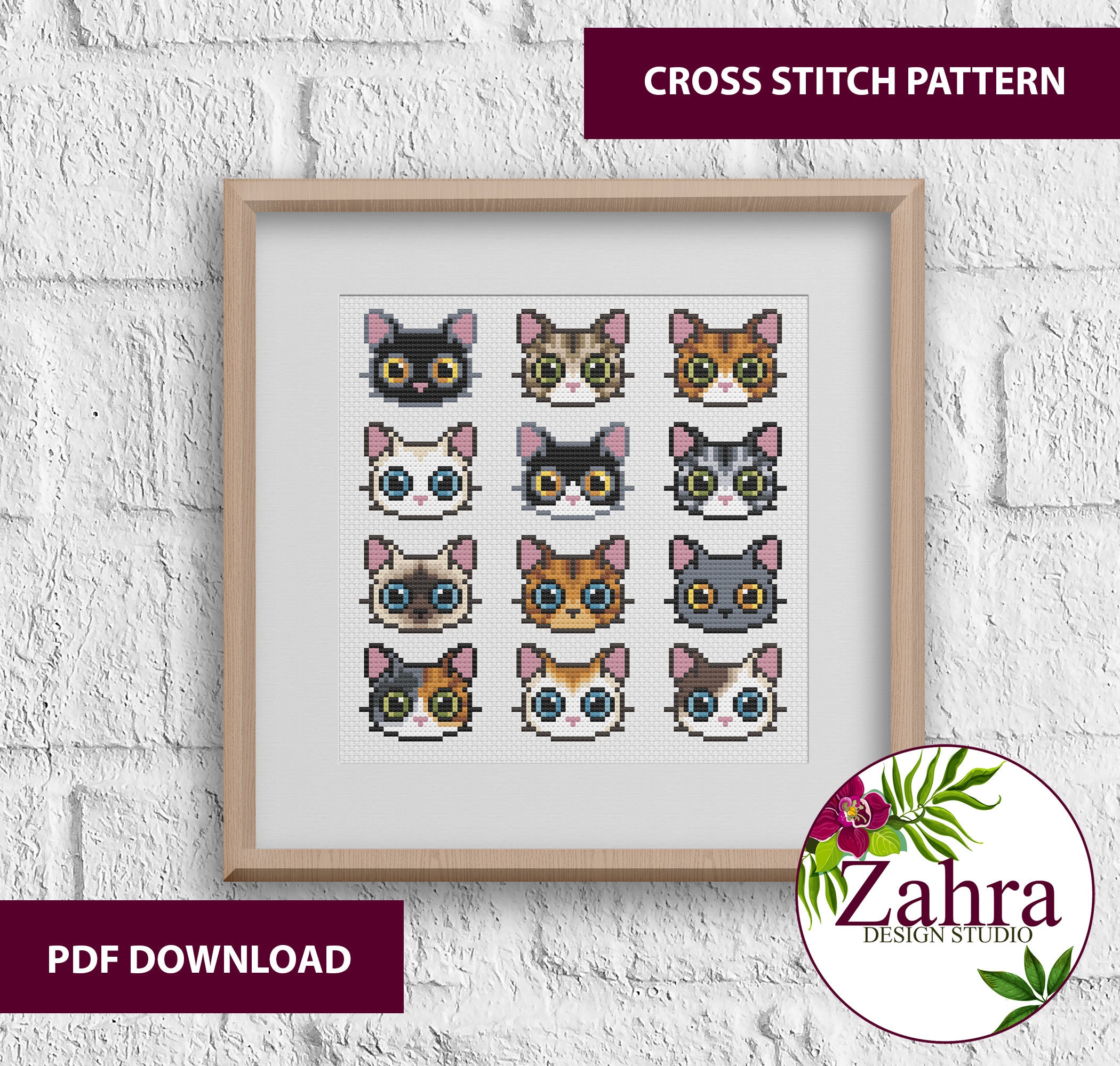 Cat Cross Stitch Pattern. Set of 12 Mini Cat Cross Stitch - Etsy