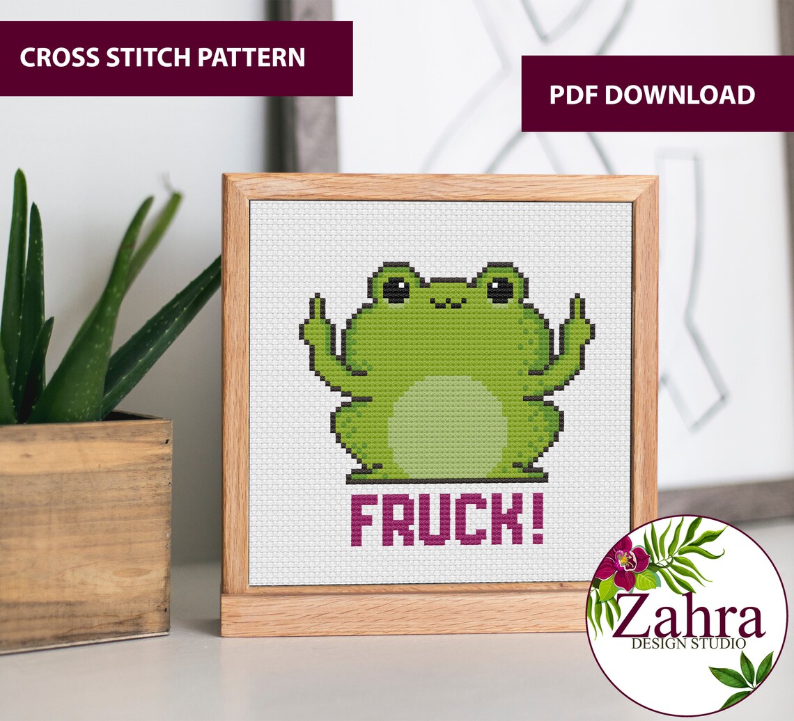 Fruck Frog Cross Stitch Pattern. Funny Cross Stitch Pattern. - Etsy