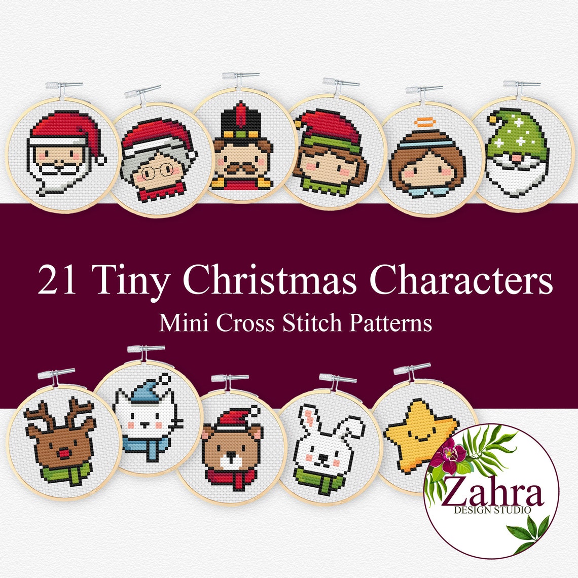Mini Christmas Characters. Set of 21 Tiny Christmas Cross Stitch ...