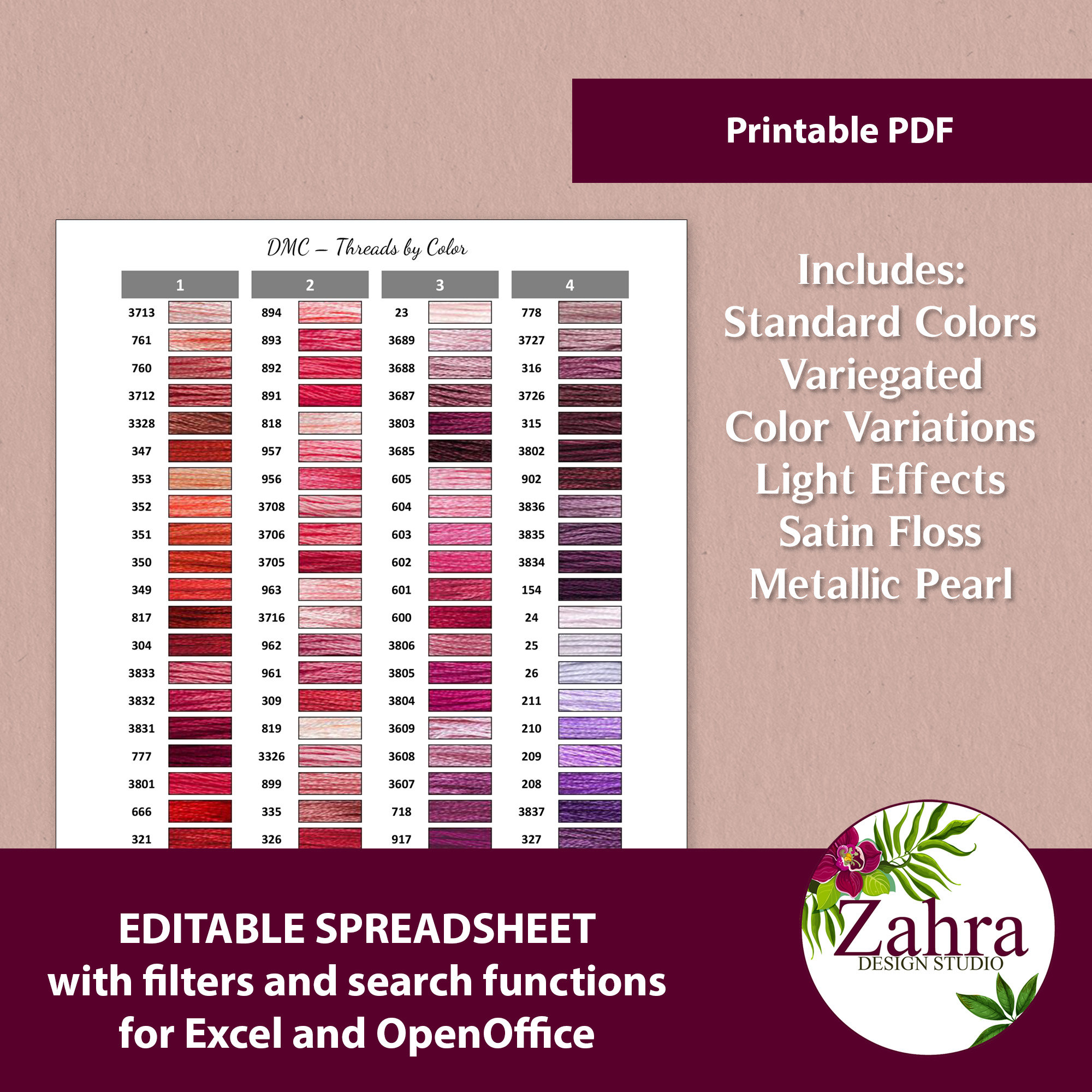 DMC Color Chart & Inventory Tracker (pdf/excel Download) - Etsy