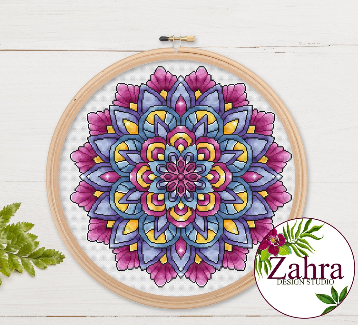 Mandala Cross Stitch Pattern. Colorful Floral Mandala Cross - Etsy