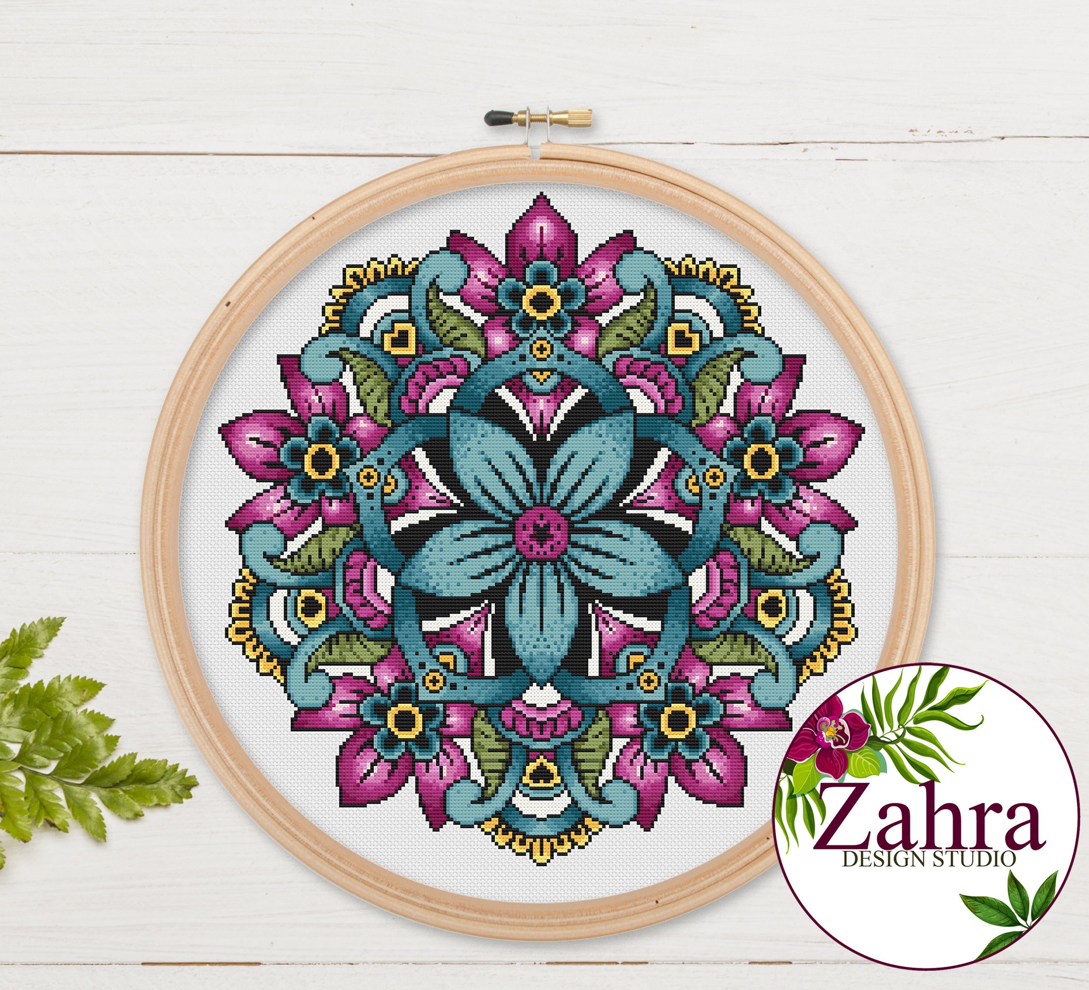 Mandala Cross Stitch Pattern. Colorful Floral Mandala Cross - Etsy