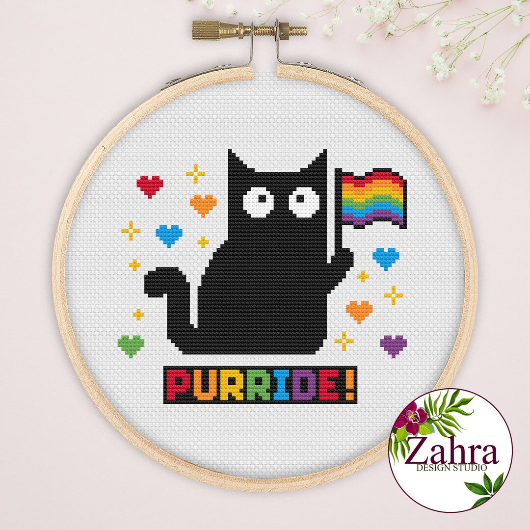 LGBTQ Pride Cross Stitch Pattern – Black Cat Embroidery (PDF Download ...