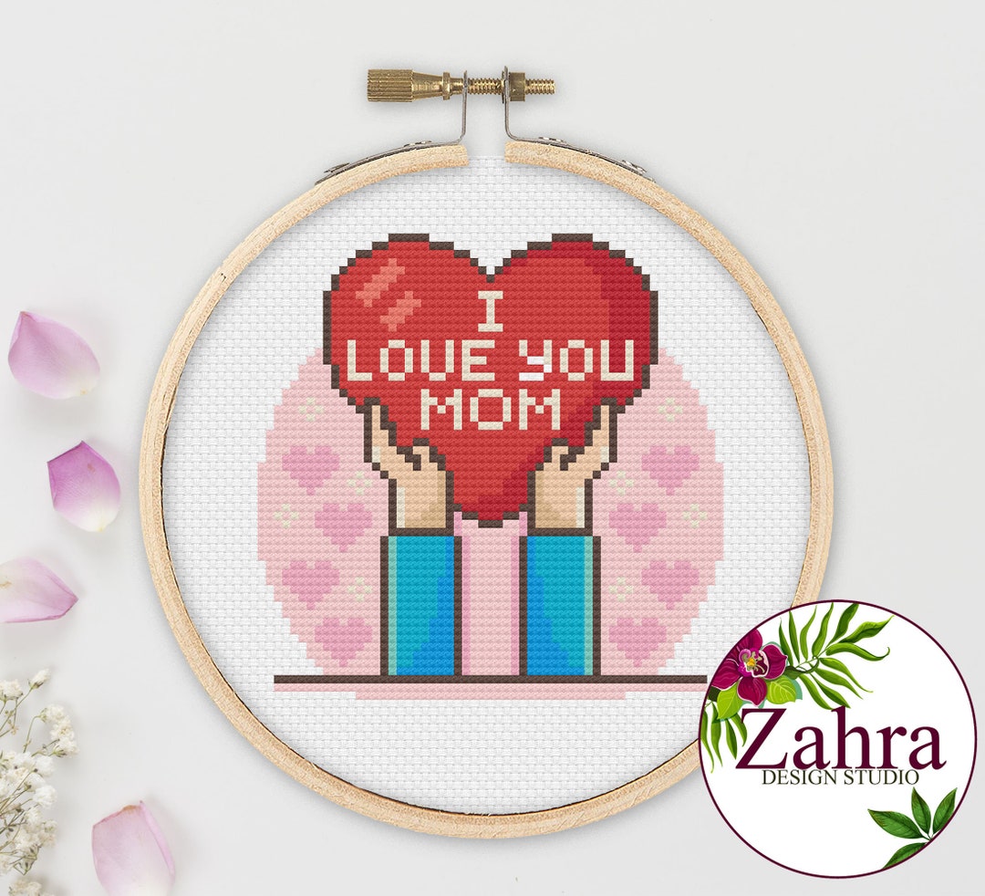 Kids Cross Stitch Pattern: I Love You Mom (PDF Download) - Etsy