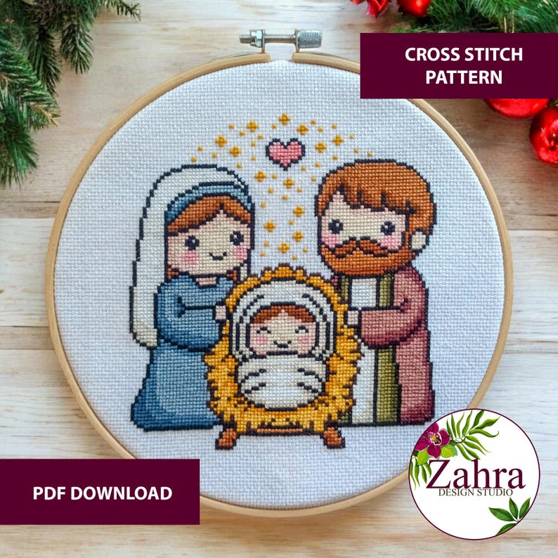 Christmas Cross Stitch Pattern - Nativity Scene, Holy Family (PDF ...