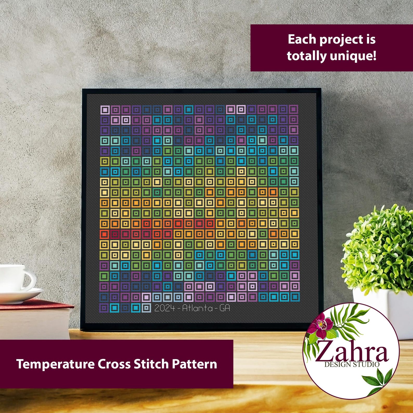 Temperature Tracker Cross Stitch Pattern - Squares Embroidery Design ...
