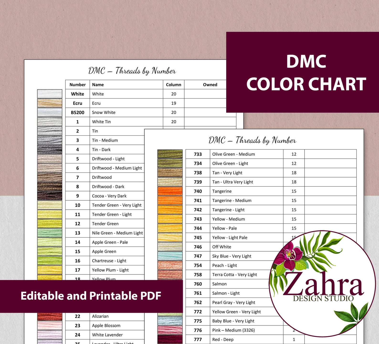 PRINTABLE DMC Color Chart and Inventory. DMC Color Card. Dmc - Etsy