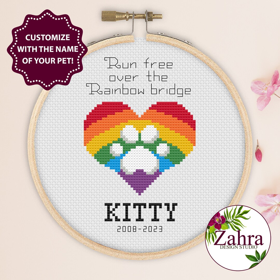 Run Free Over the Rainbow Bridge. Pet Loss Cross Stitch Pattern. PDF ...