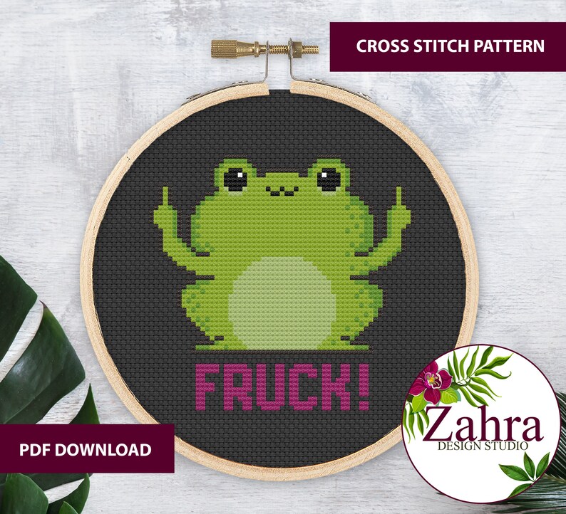 Fruck Frog Cross Stitch Pattern. Funny Cross Stitch Pattern. - Etsy
