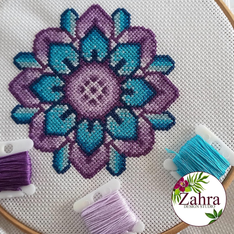 Mandala Cross Stitch Pattern: 3 Mini Floral Embroidery Design (PDF ...